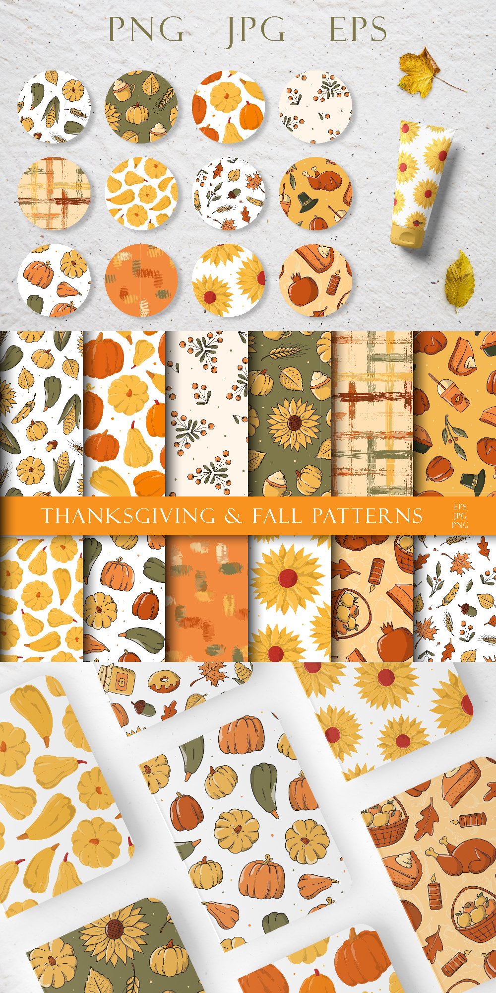 12 THANKSGIVING patterns EPS | PNG | JPG