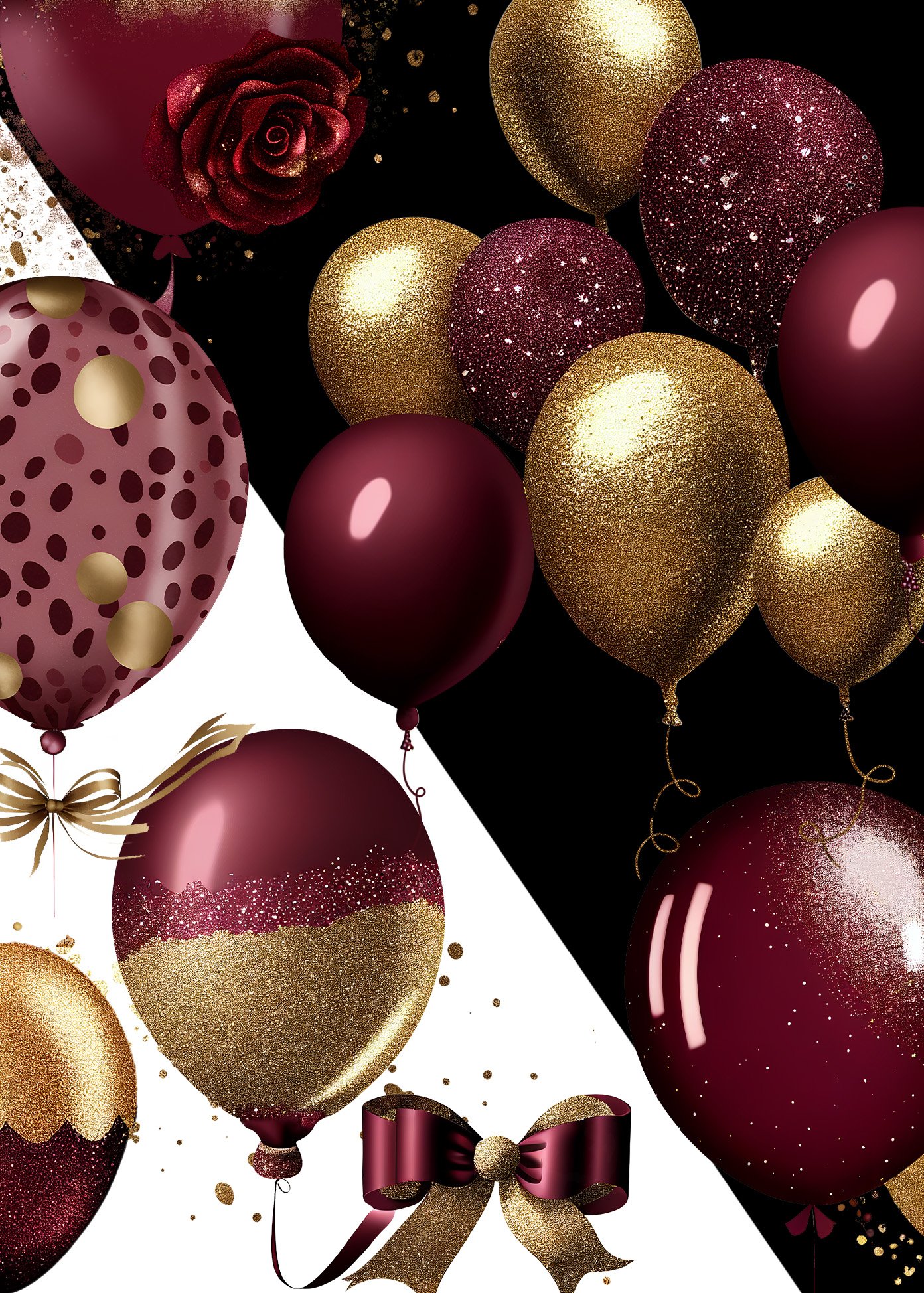 Burgundy and Gold Glam Balloons clipart (2562120)