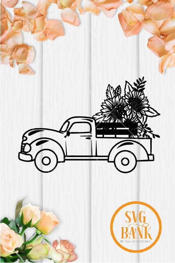 Truck with sunflower svg, Spring Truck svg