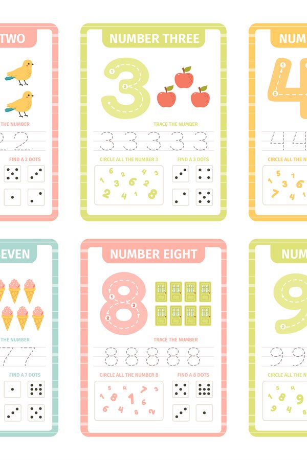 Numbers learning cards. Kindergarten flashcards with numbers