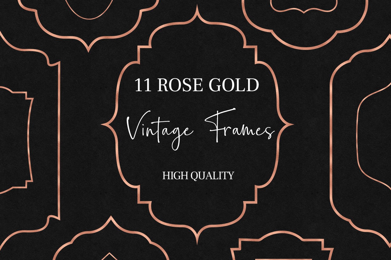 Elegant Rose Gold Foil Vintage Frames Clipart, Rustic Retro