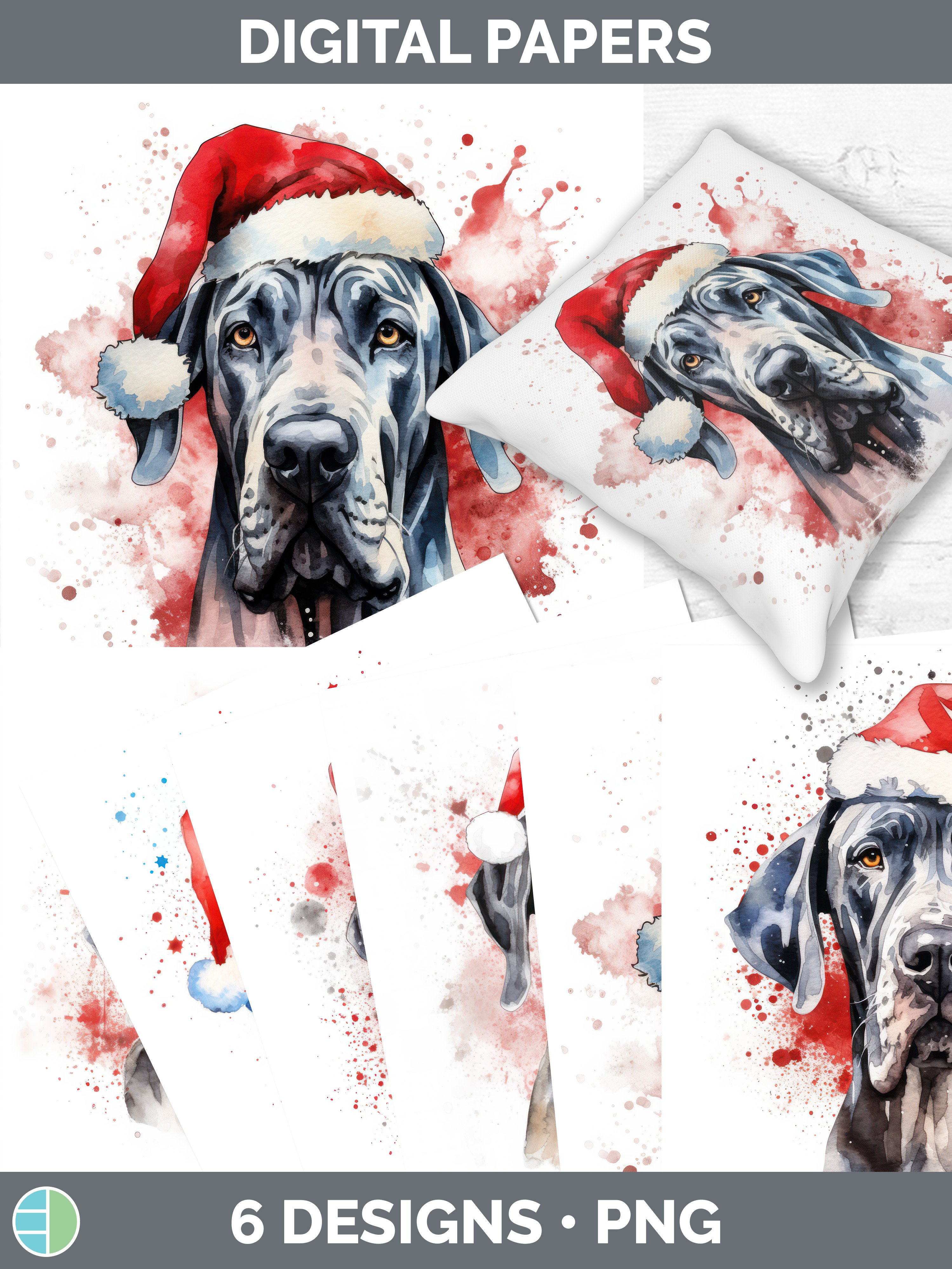 Christmas Santa Hat Great Dane Dog Paper Backgrounds | Digit