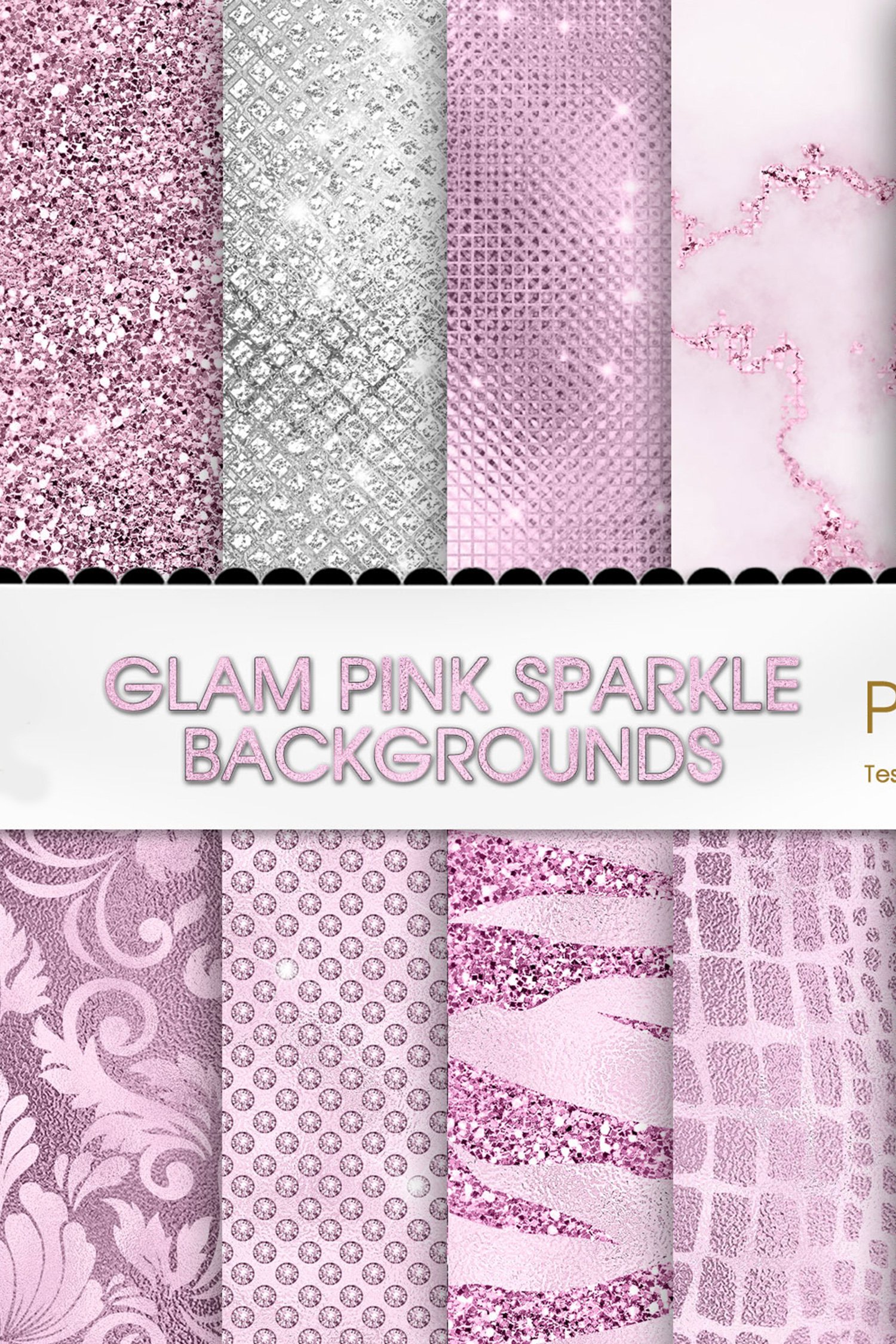 Silver and Pink Glitter Digital Paper, butterfly tiger