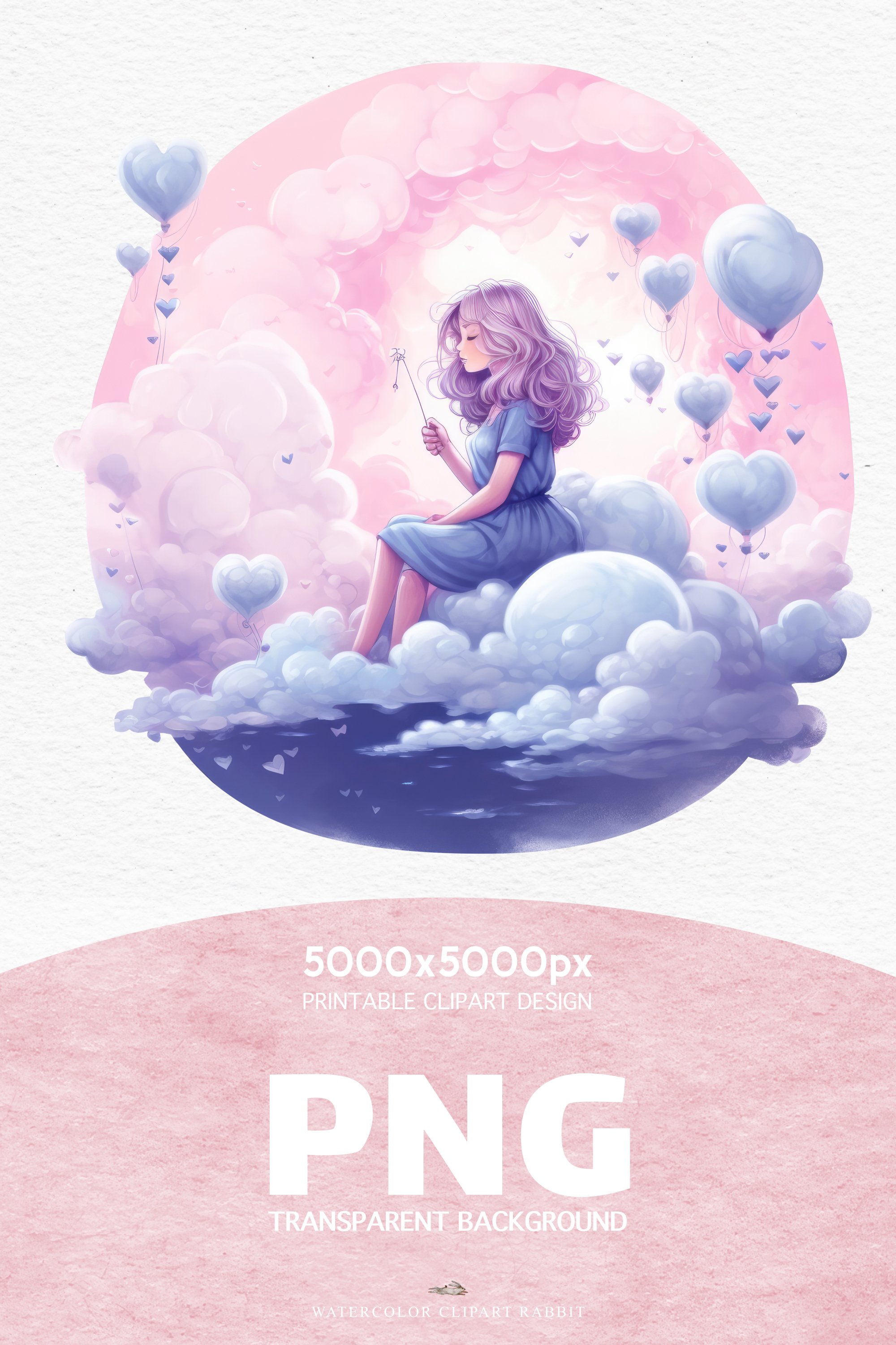 Valentine Day Heart Clouds Girl Lady Romantic Love Clipart