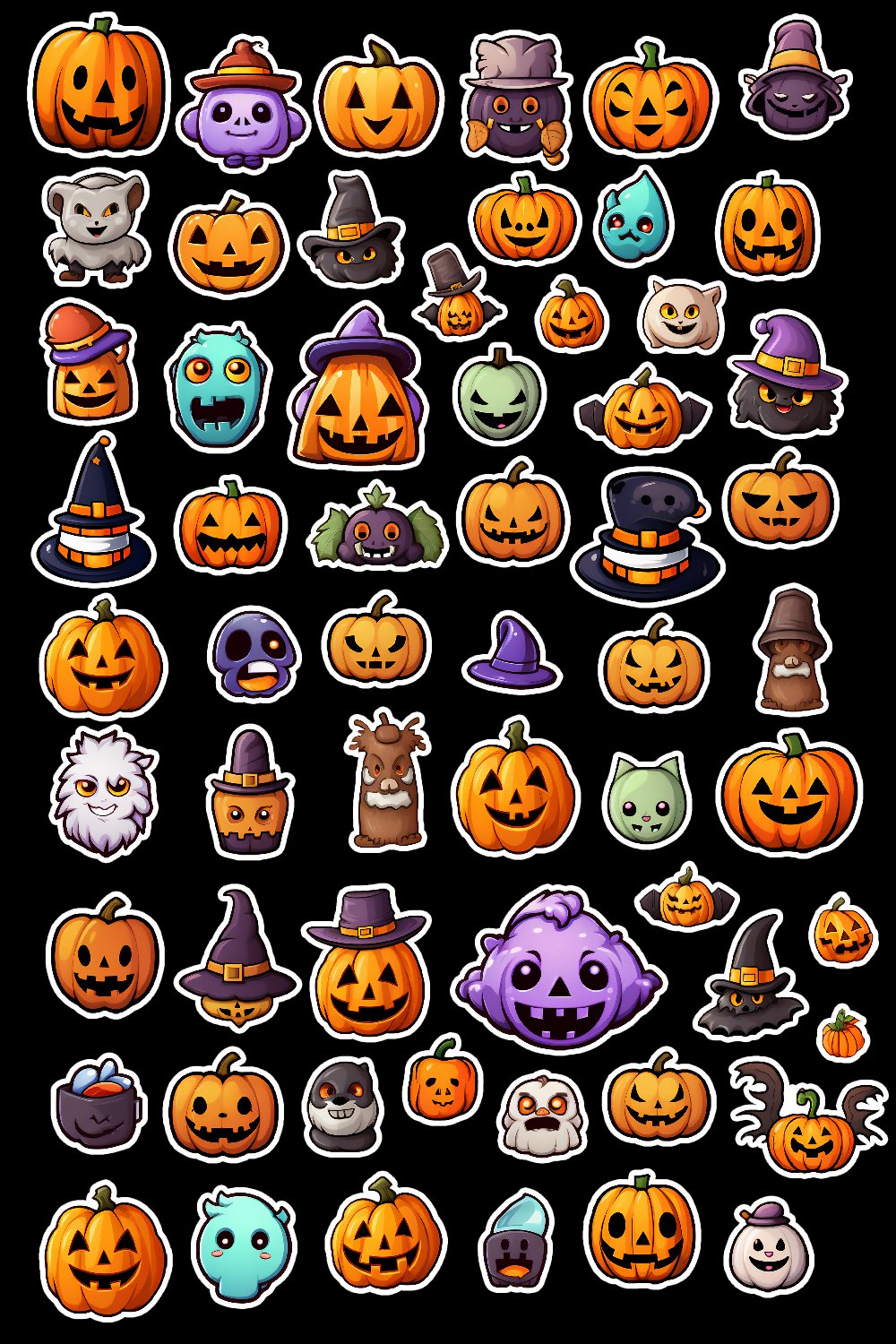 Halloween stickers pumpkin set. Bundle of Halloween stickers