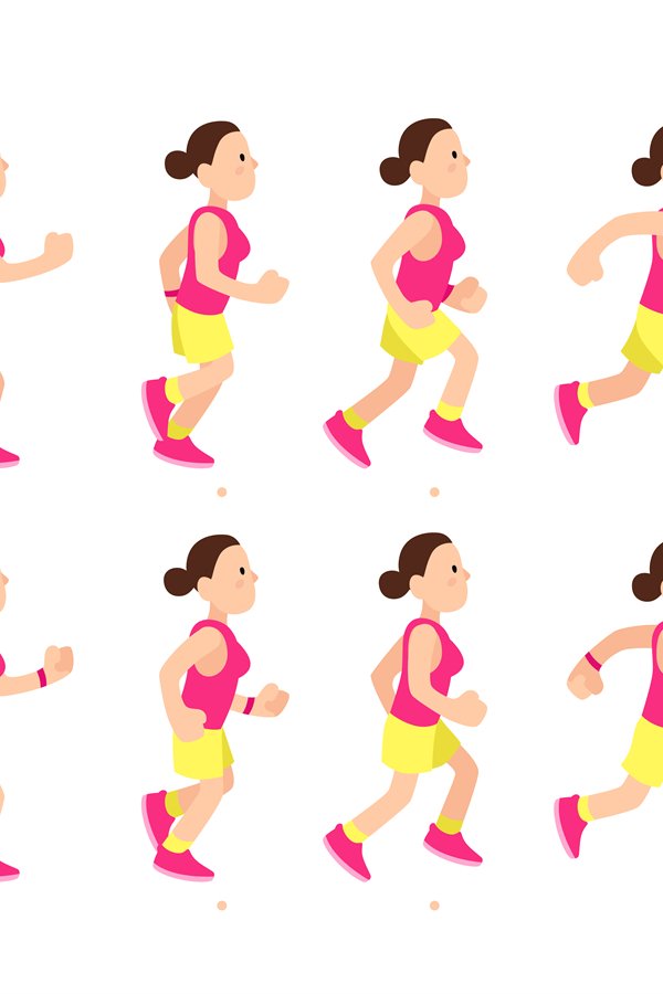 Cartoon running girl animation. Athletic young woman charact