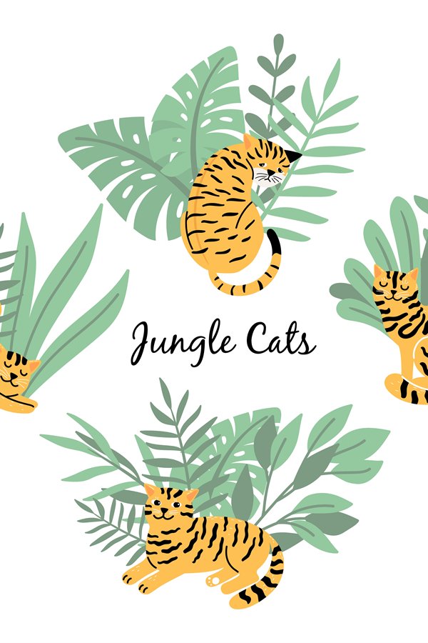 Cats tigers in jungle plants
