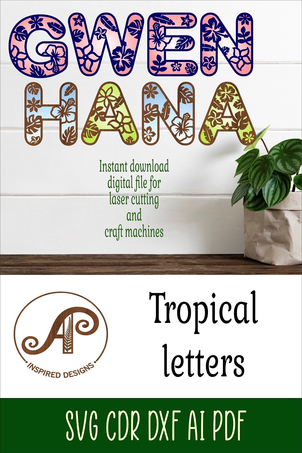 Tropical flower theme alphabet set. 2 layer 47 letters.