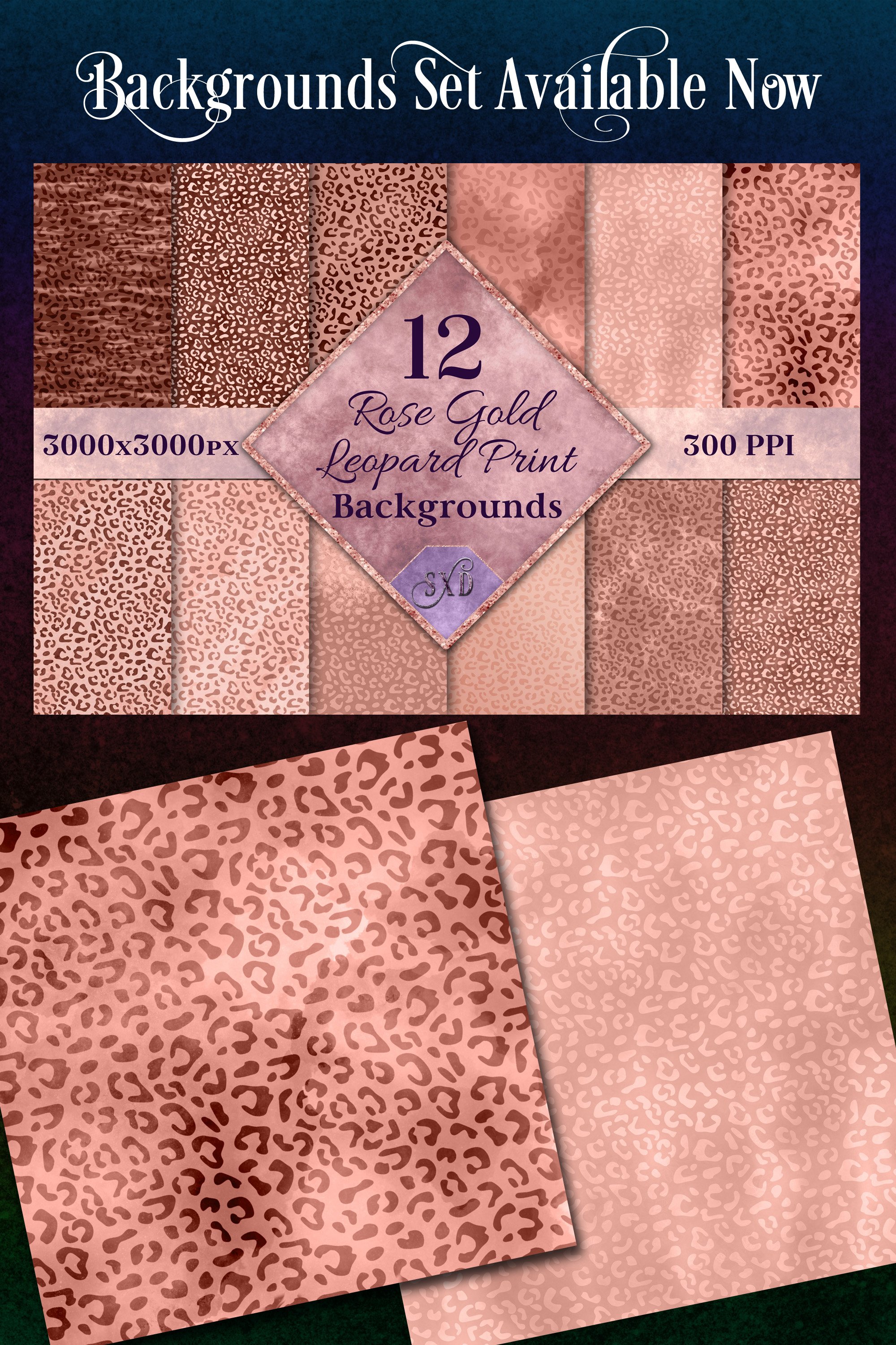 Rose Gold Leopard Print Backgrounds - 12 Image Textures