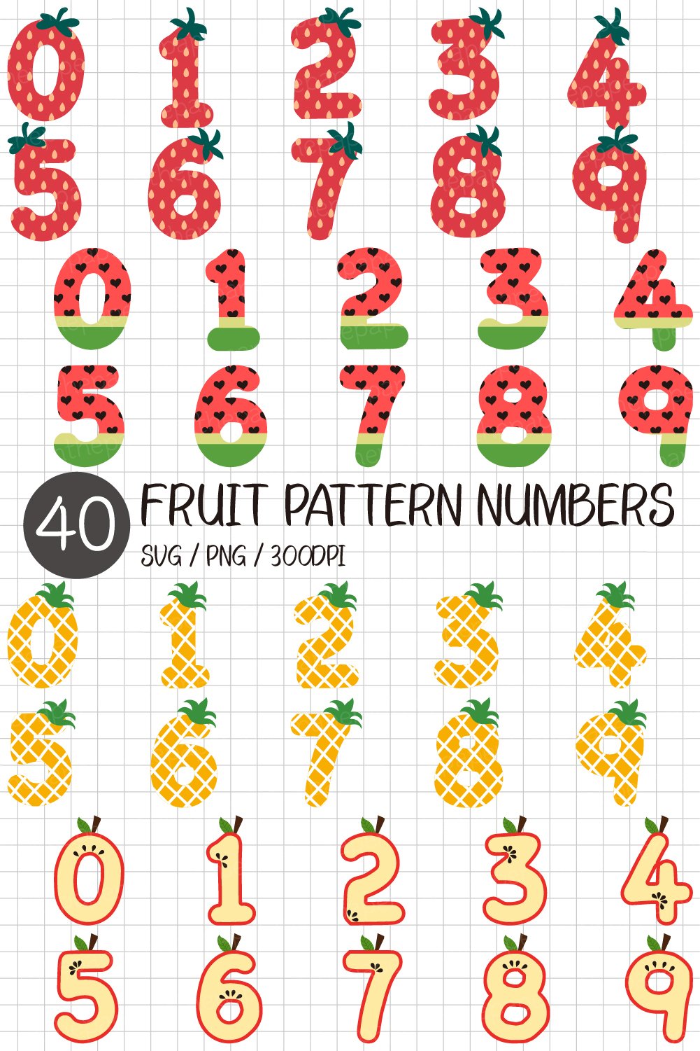 Fruit Numbers SVG | Font PNG Cute Clipart Pattern Watermelon