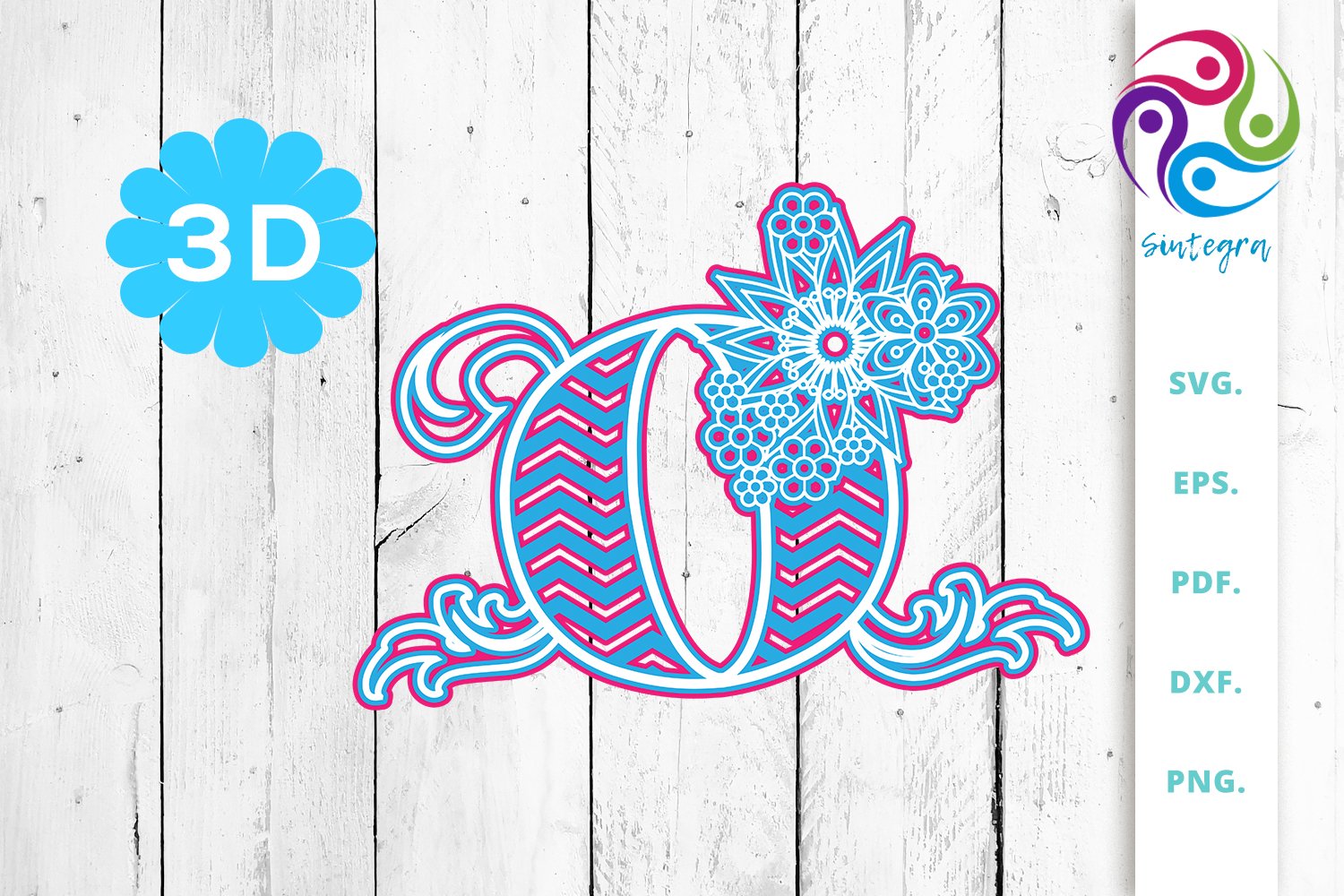3D Multilayer Floral Chevron Letter O , SVG Cut File