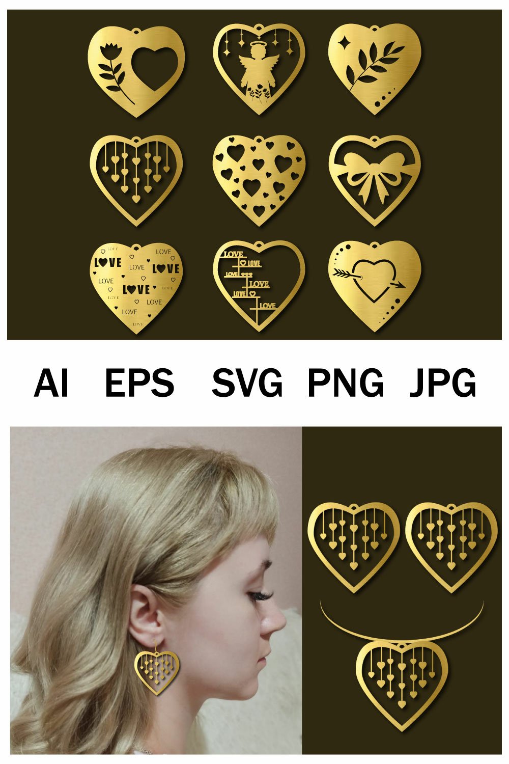 SVG heart earrings set, Valentine earrings svg (1807976)