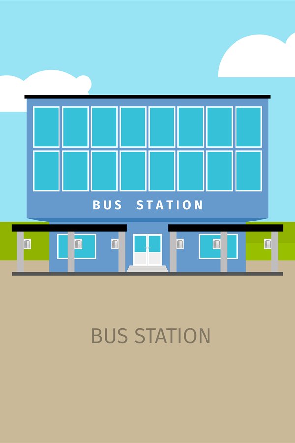 Colored bus station building illustration