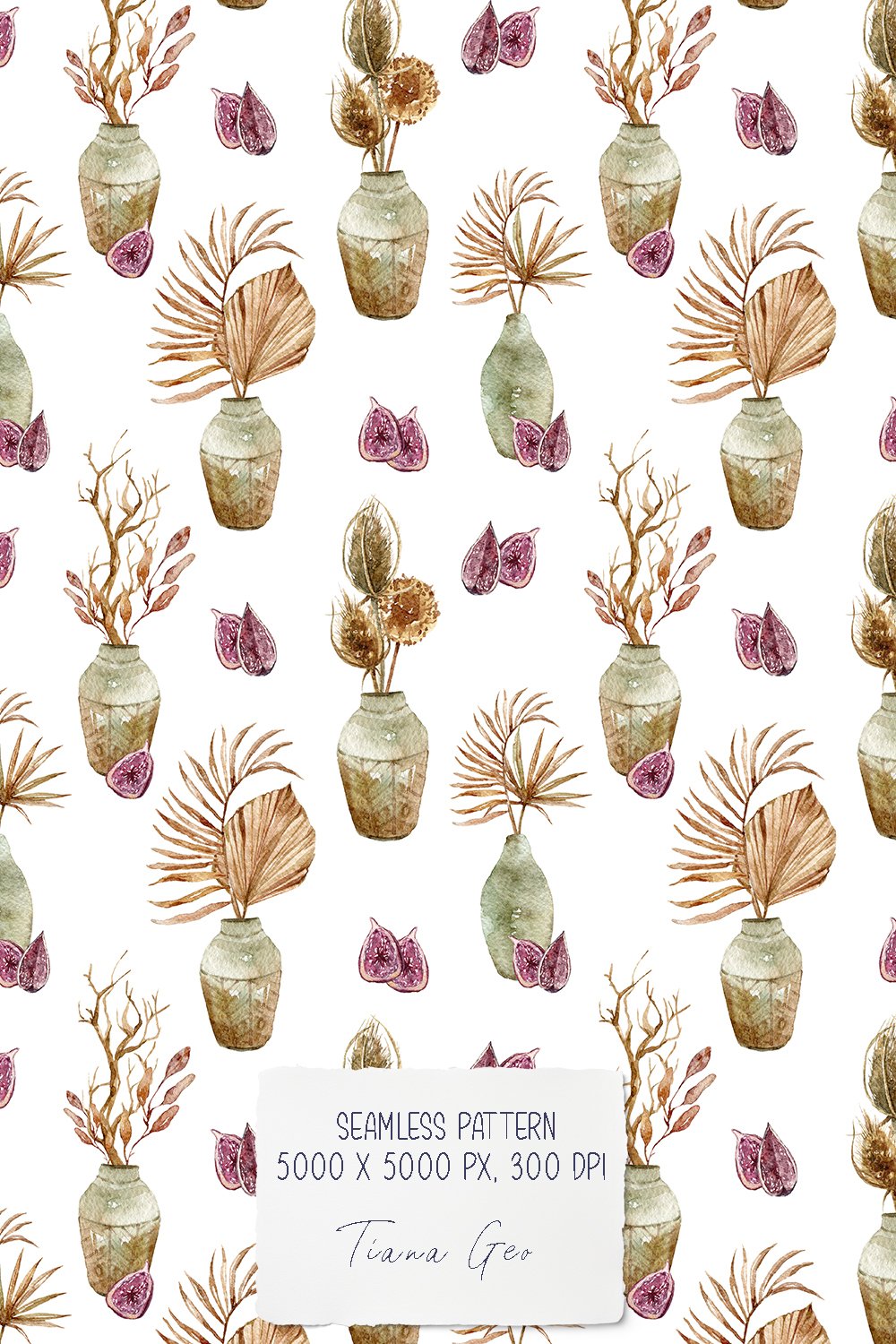 Watercolor boho floral seamless patterns / digital paper