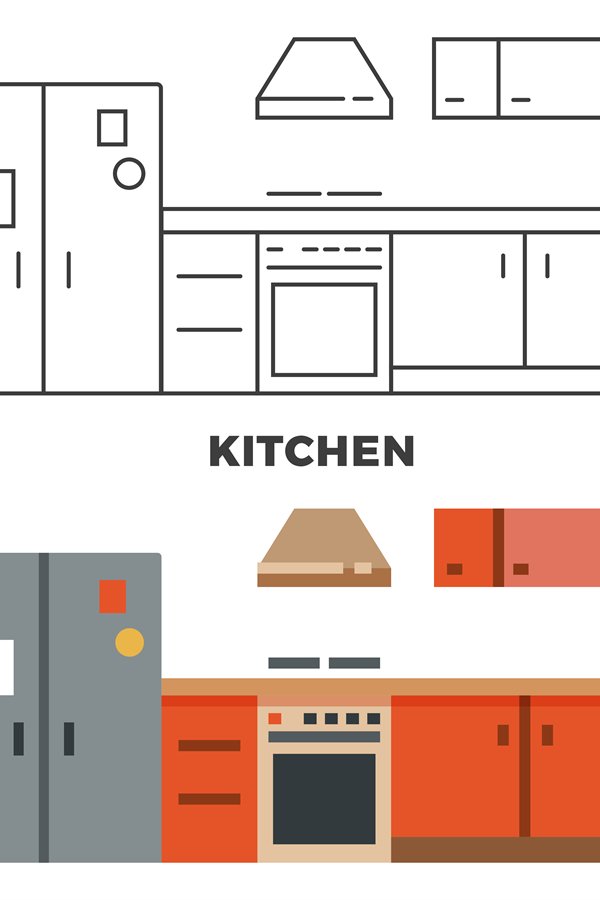 Flat kitchen concept isolated on white background