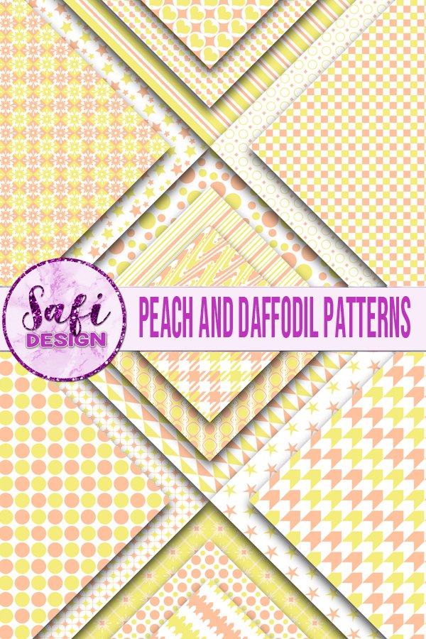 Digital Paper Backgrounds - Peach and Daffodil Patterns