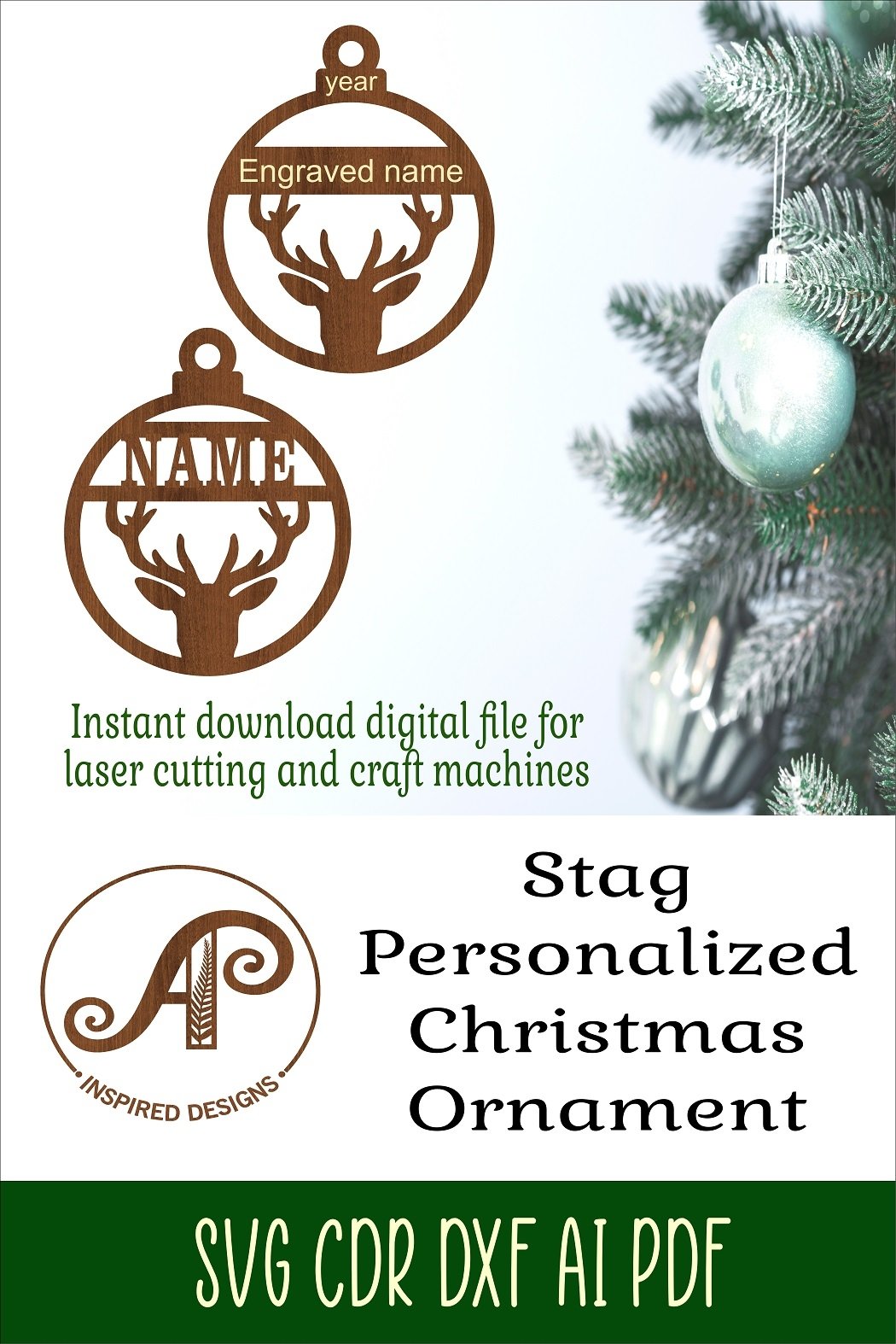 Stag Christmas Ornament SVG laser cut