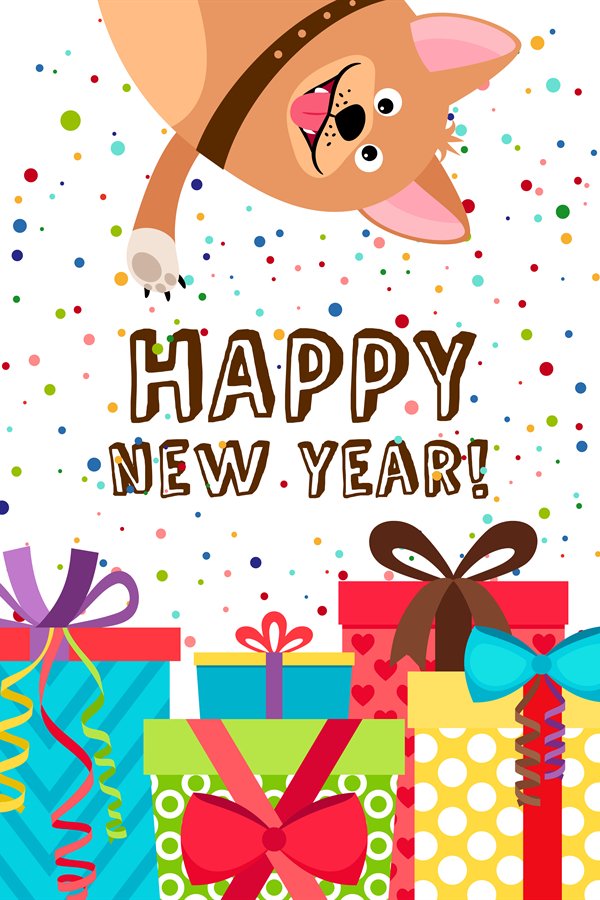 Happy new year dog invitation