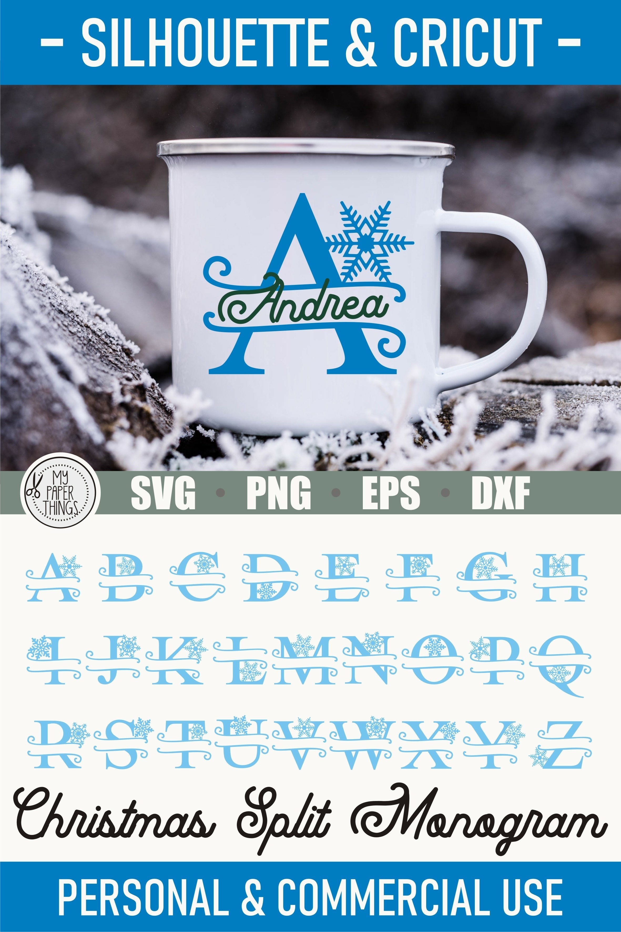 Christmas Split Monogram SVG Alphabet, Snowflake SVG