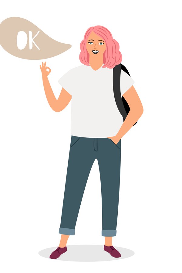 Teenage girl shows sign OK vector illustration