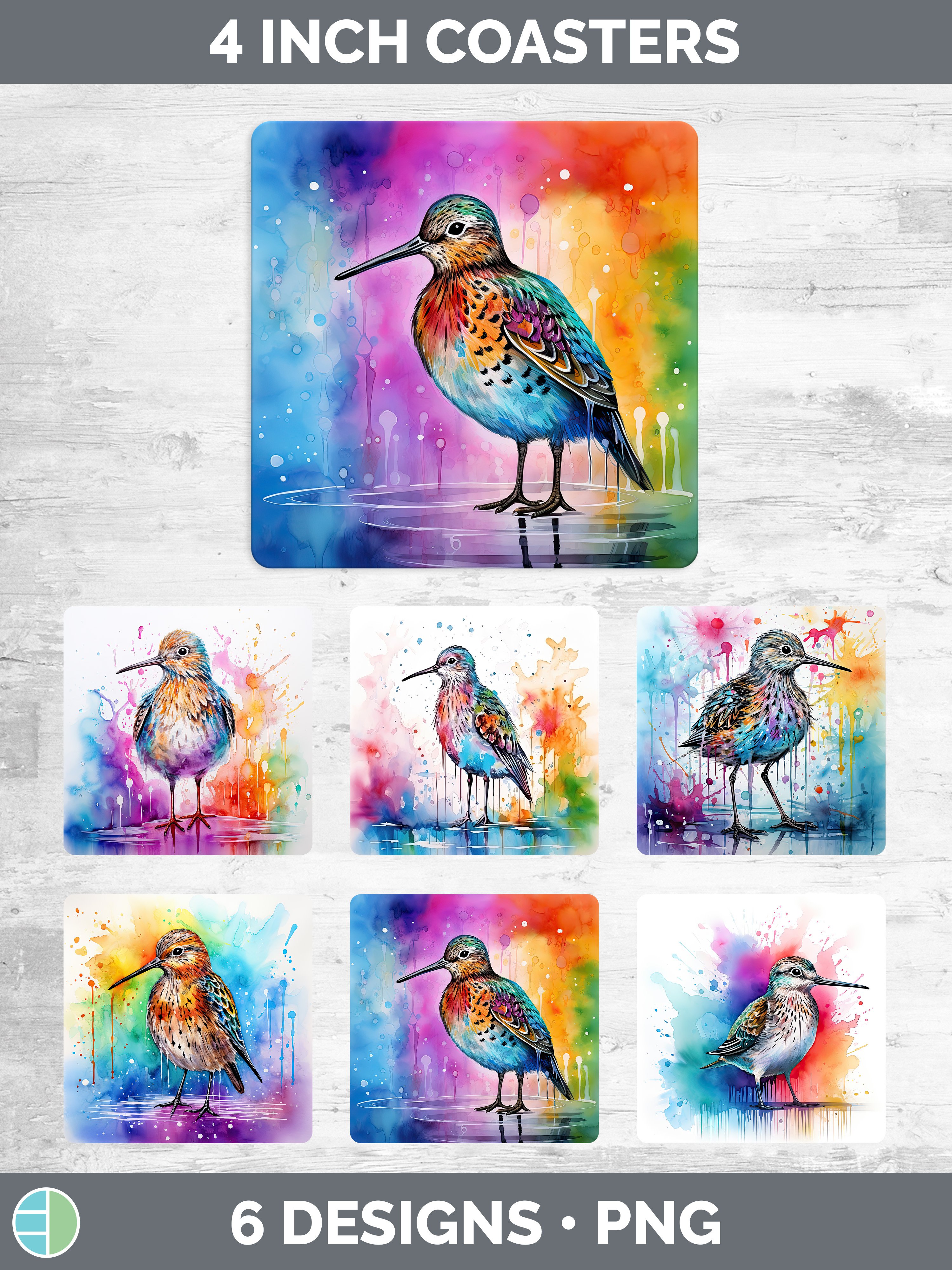 Rainbow Sandpiper Bird Square Coaster | Sublimation Coaster