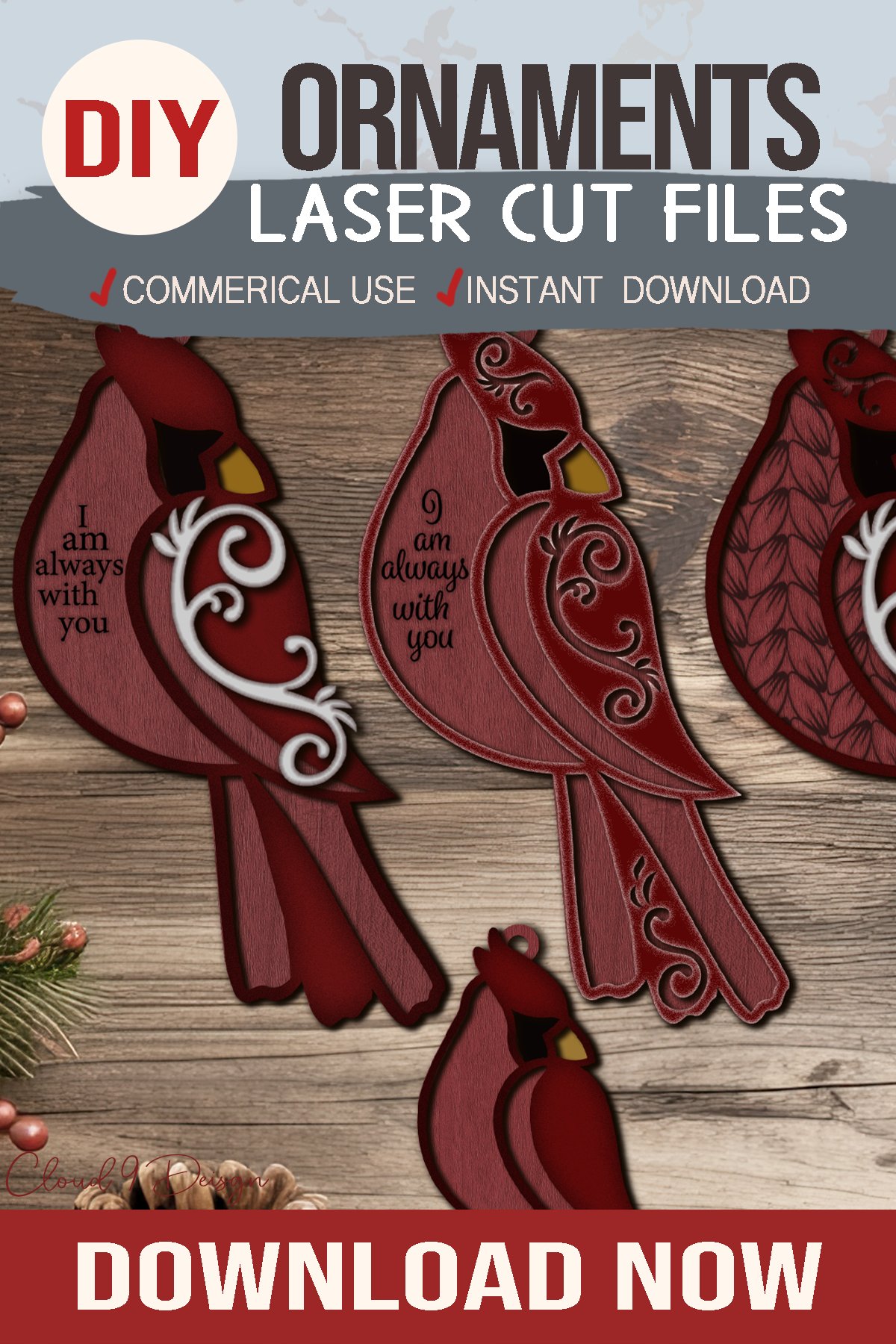Cardinal Memorial Ornaments SVG Bundle | Laser Cut Files