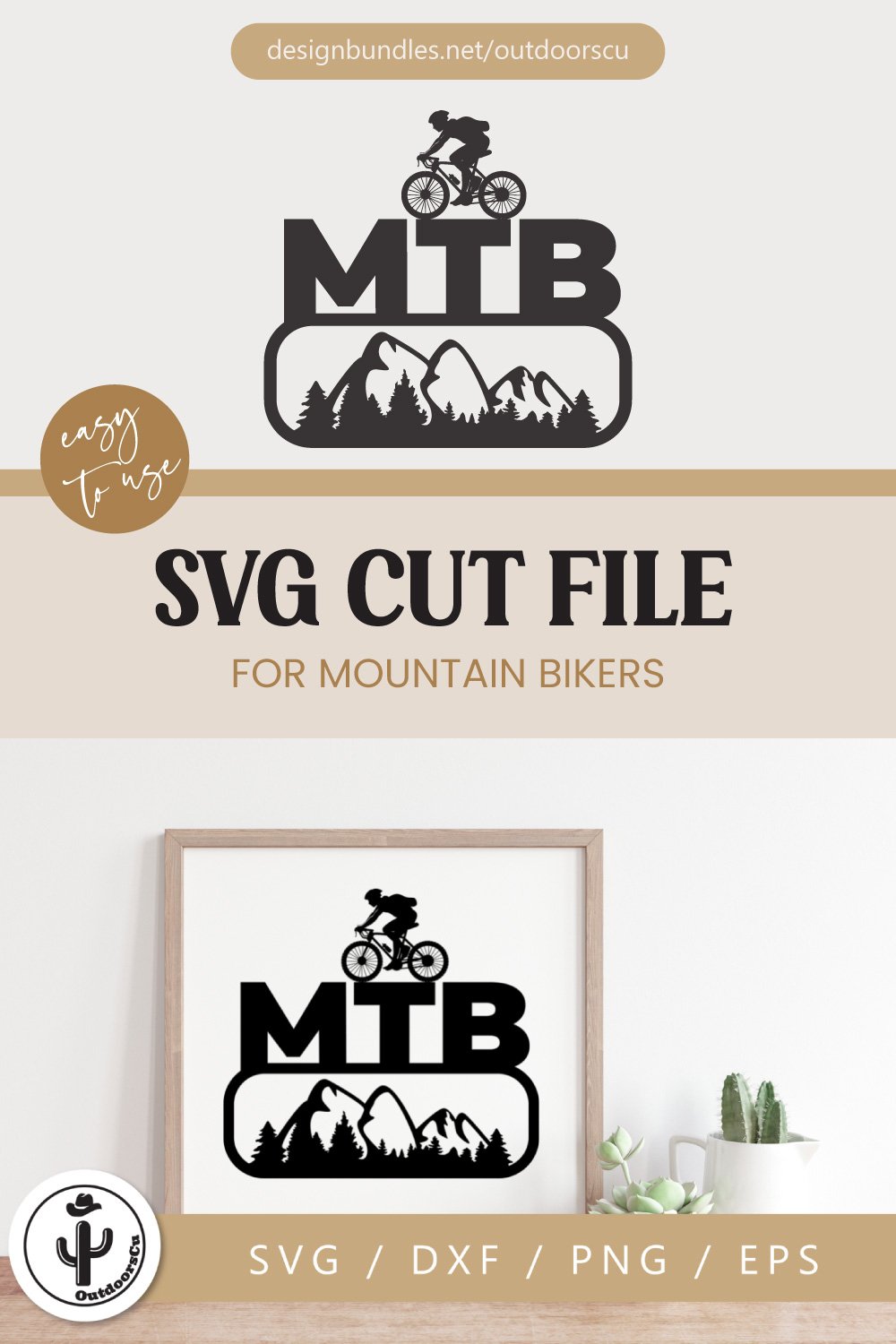 Mountain Biker riding on MTB letters silhouette svg cut file