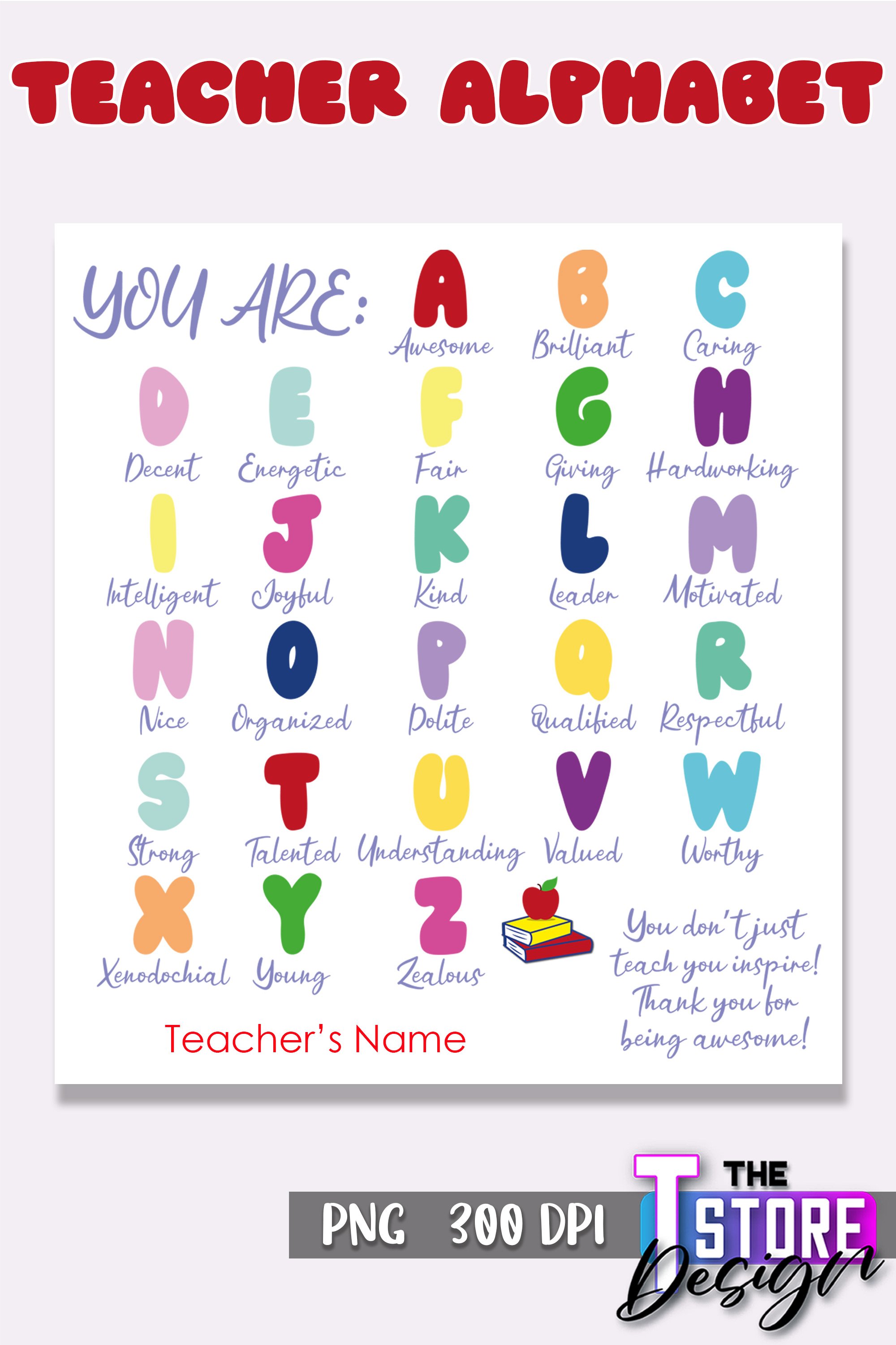 Teacher Alphabet Bundle|Teacher Alphabet PNG Design|School