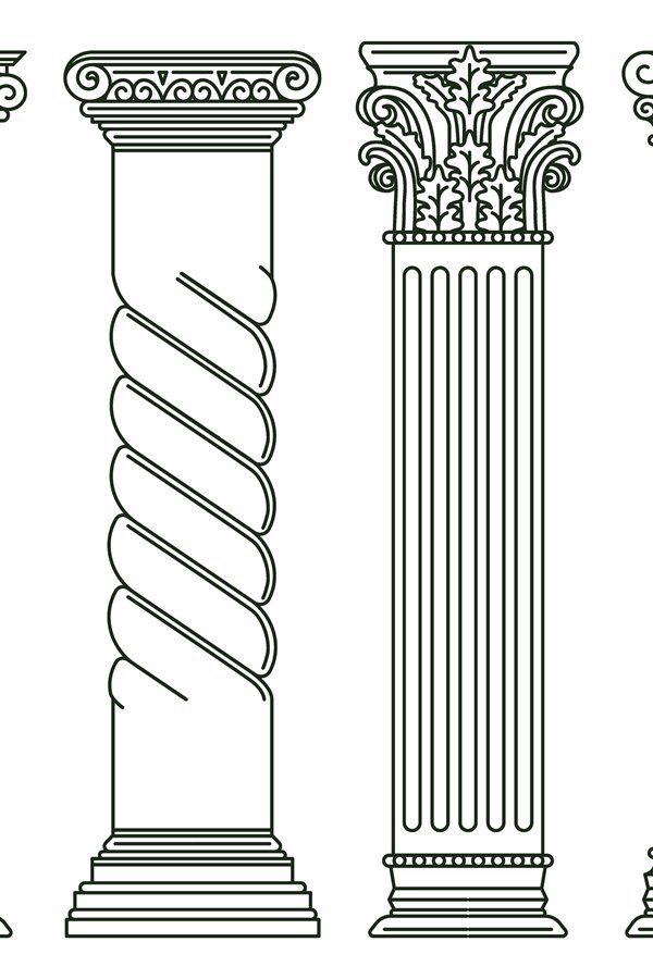 Ancient classic pillars. Greek and roman architecture pillar