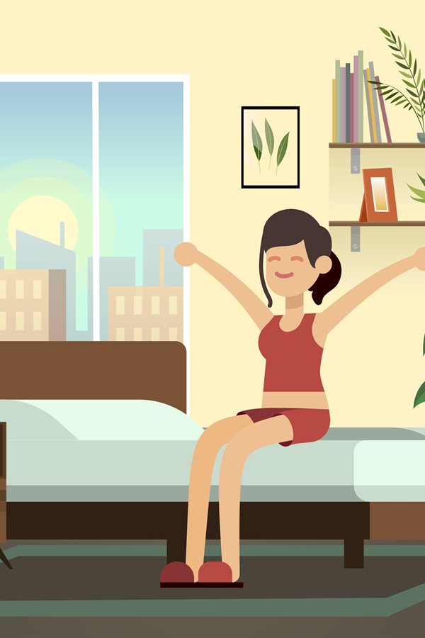 Woman morning. Happy fun young healthy awakening person rela
