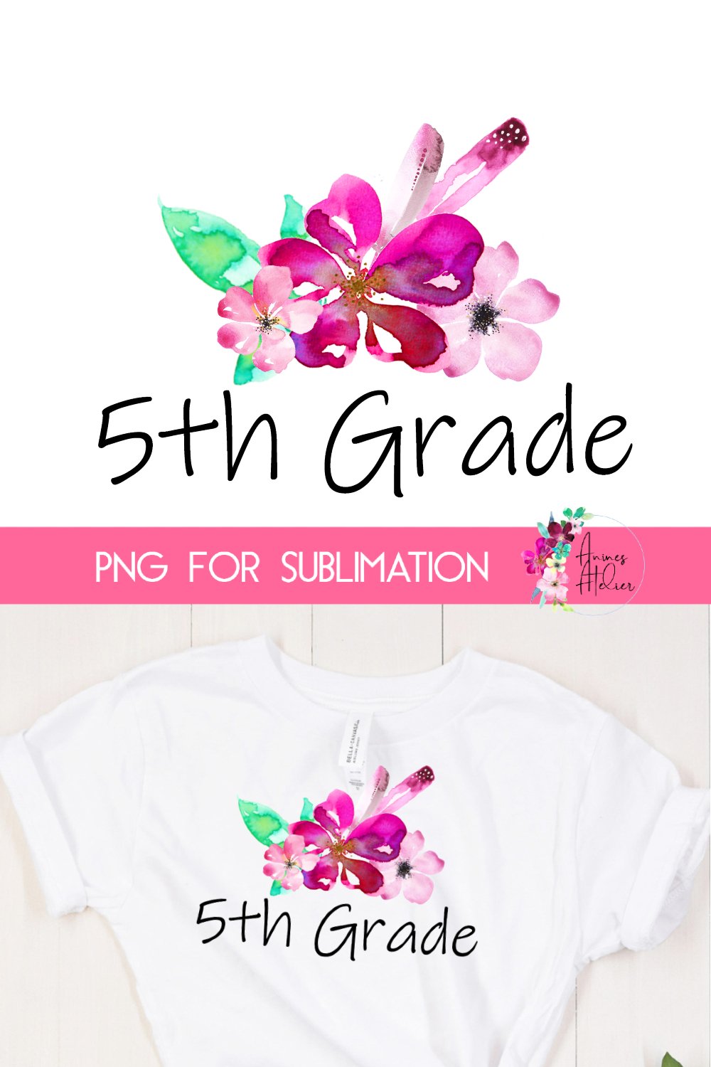 Sublimation fifth Grade design with Pink Flowers