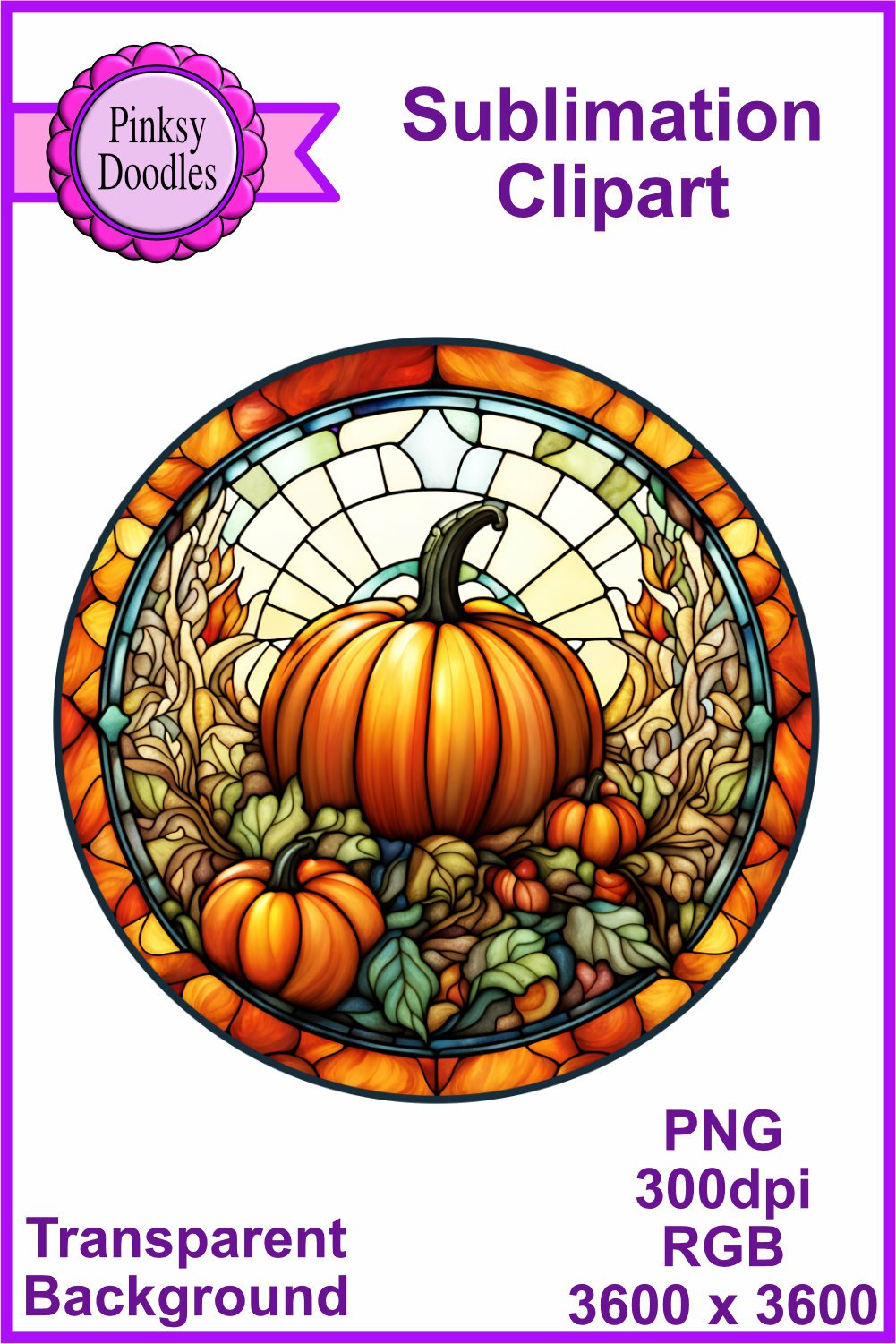 Halloween Stained Glass Pumpkin Sublimation clipart png file