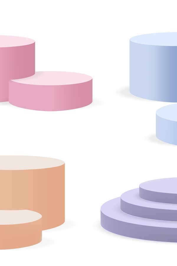 Pastel colors round stands. Realistic 3D pedestals, exhibiti