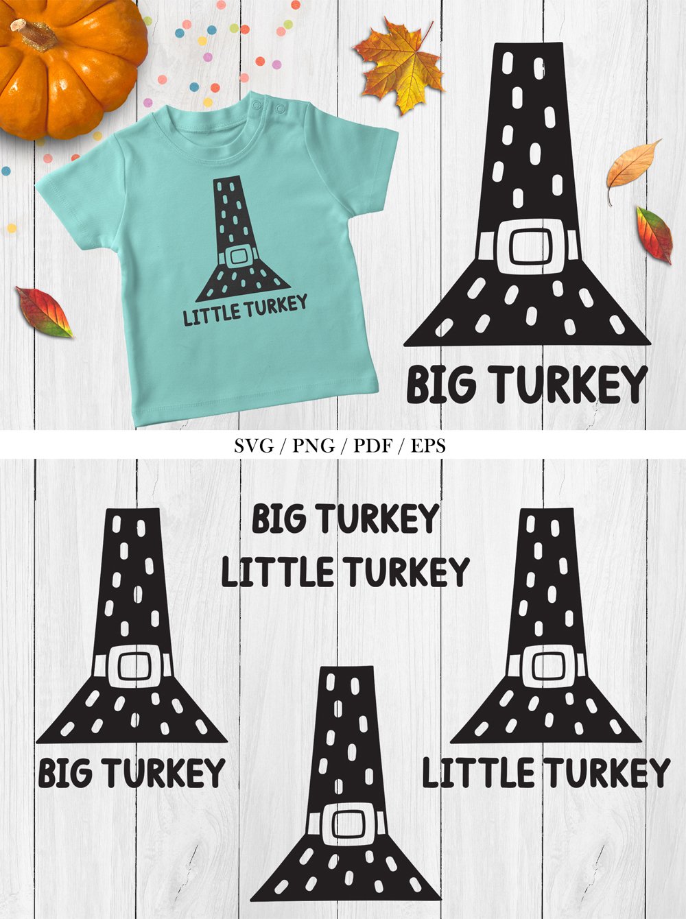 Thanksgiving day - big and little turkey, SVG, PNG