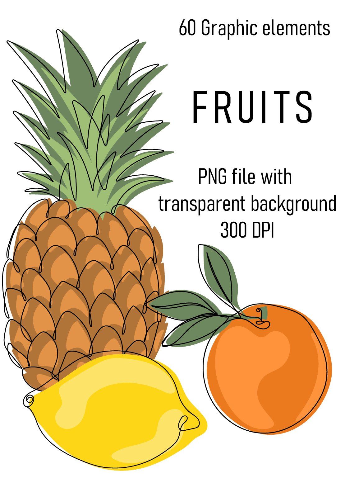 Fruits cliparts - 60 PNG files and vector AI, EPS