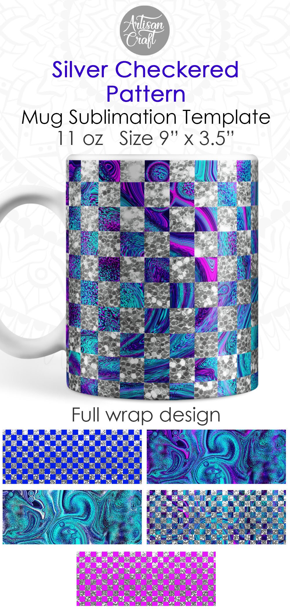 Mug design template for sublimation mug wrap