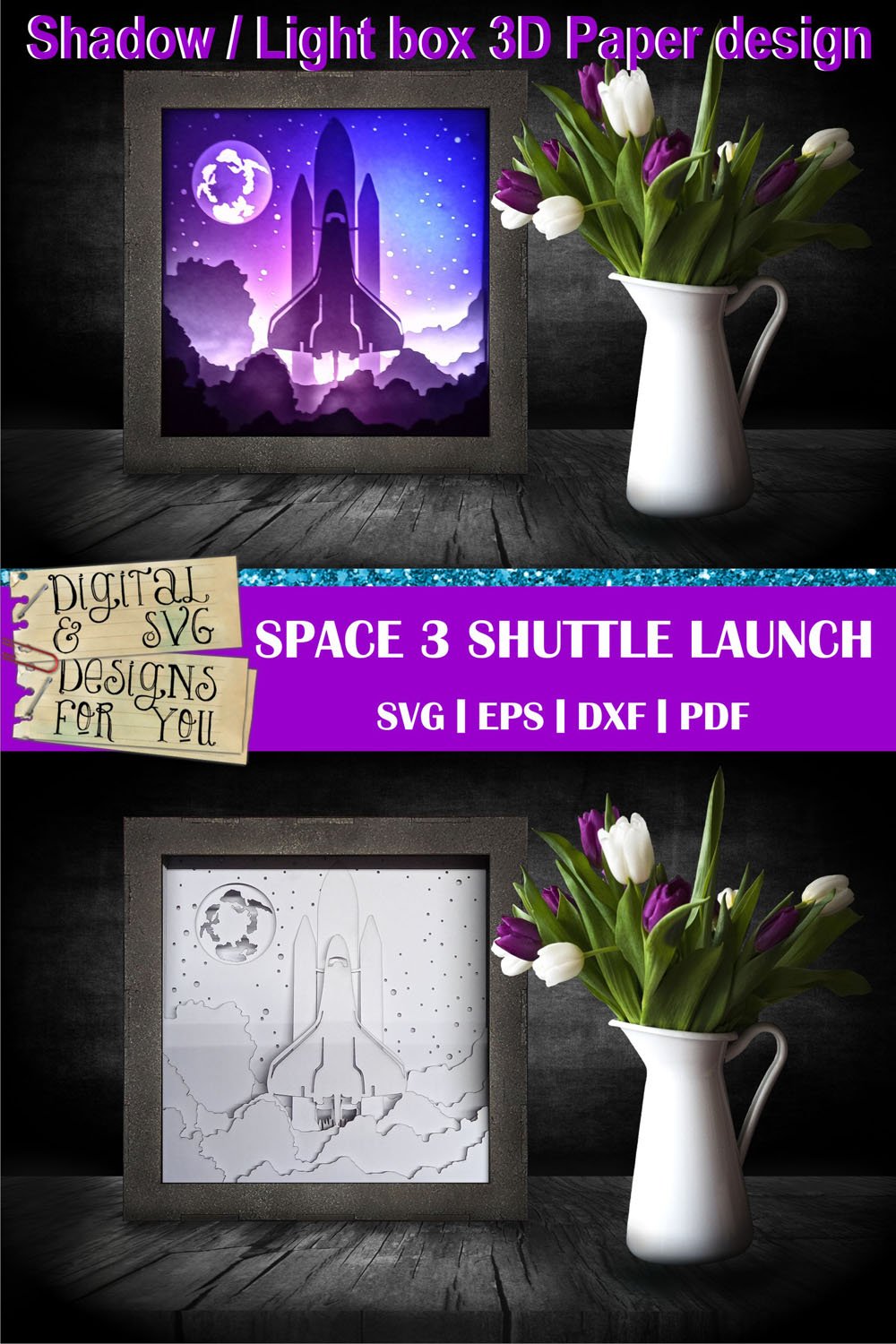 Space 4 | Shuttle Launch - 3D Light box | 3d Shadow box svg