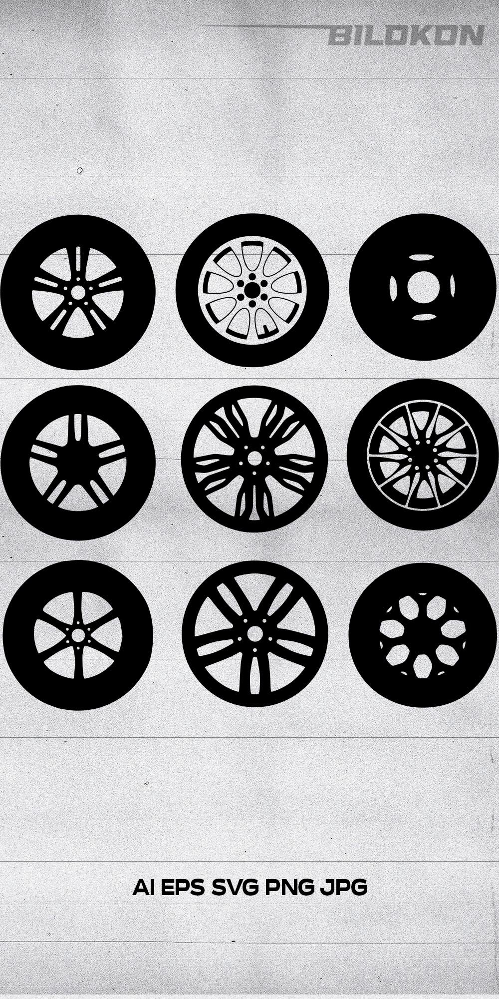 Car wheels Set, set of car tires, SVG Vector