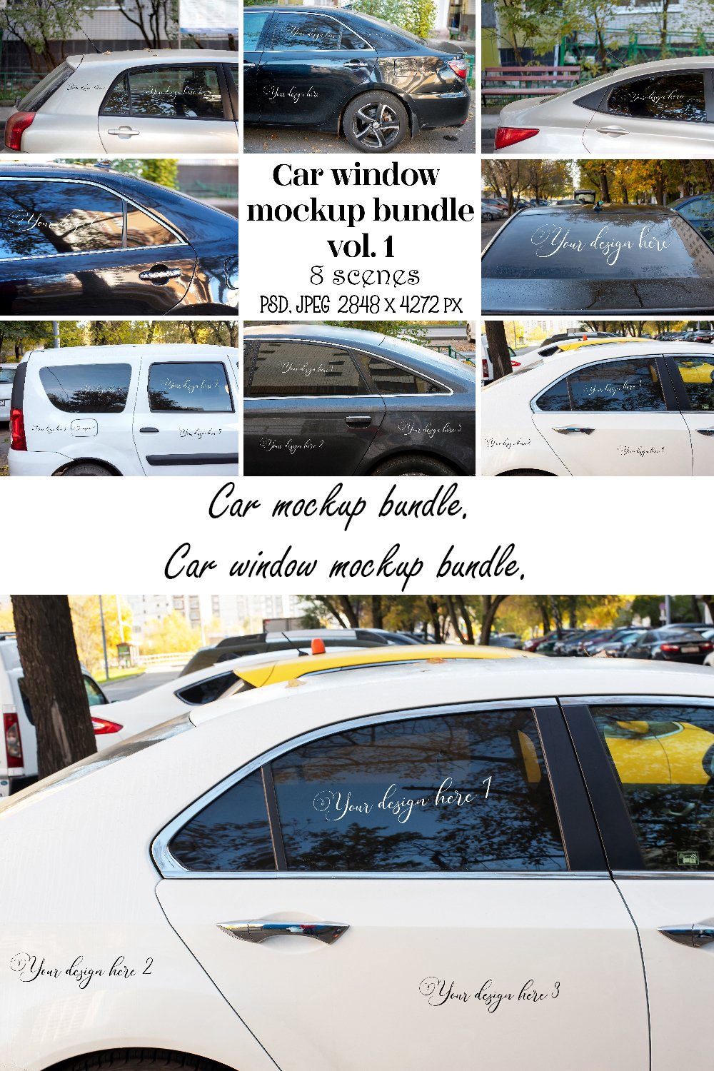 Car mockup. Car window mockup.