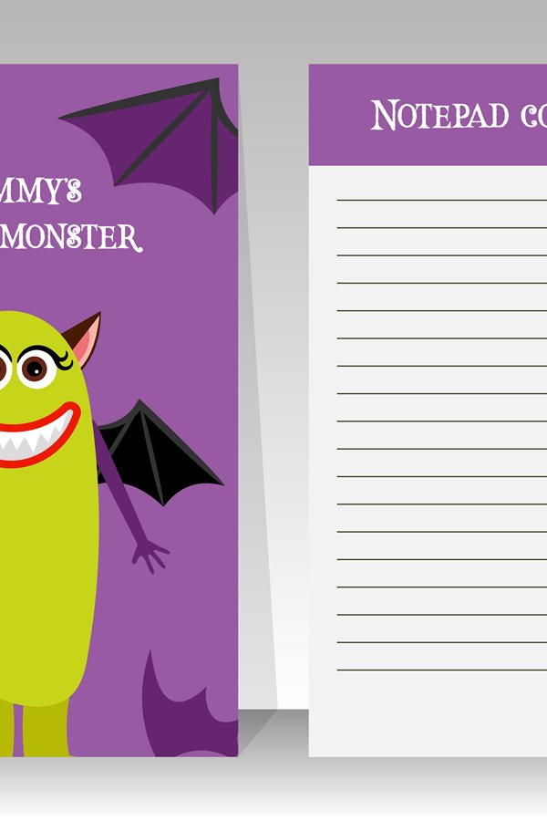 Violet notebook template with cute monster