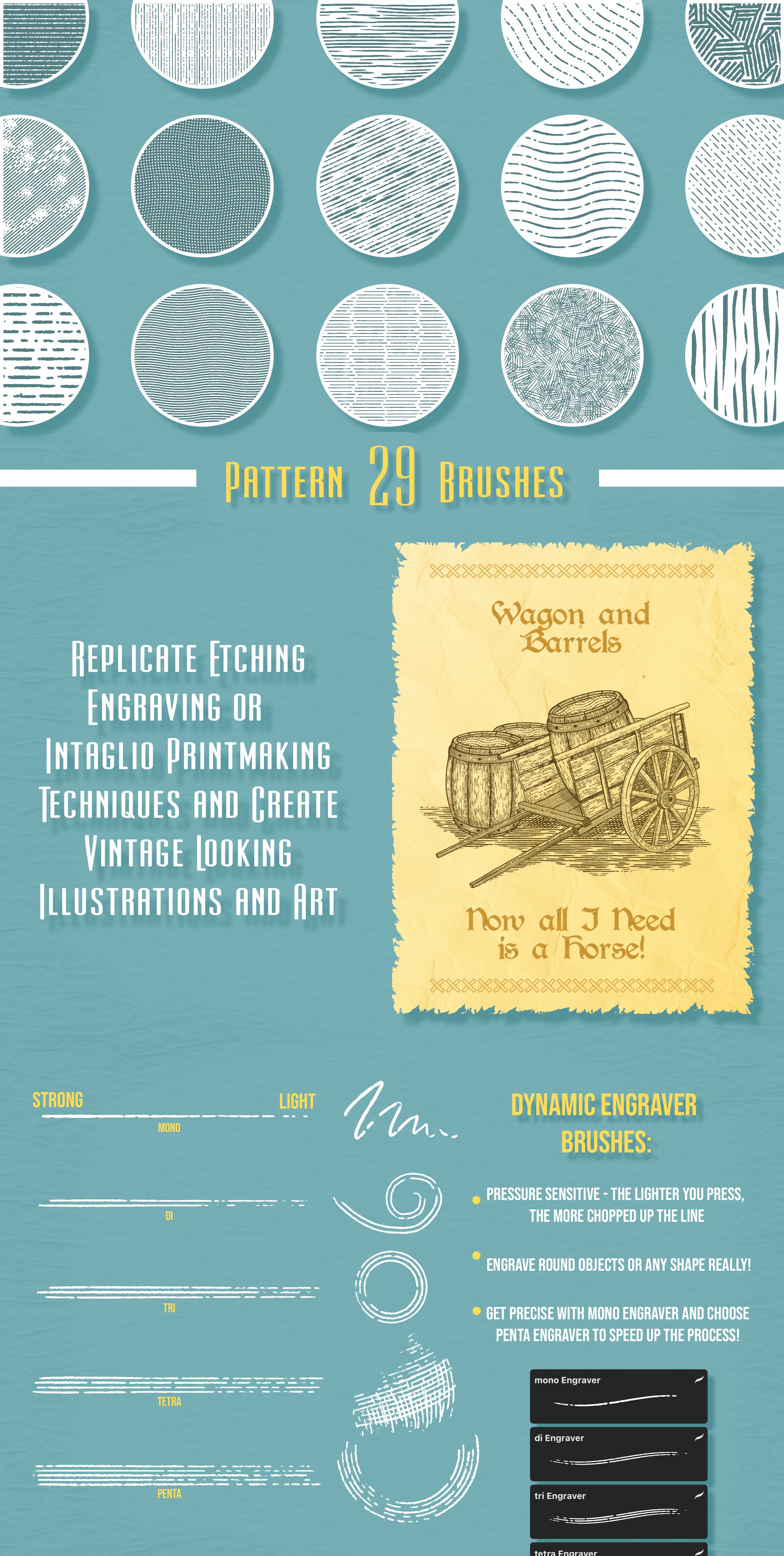 Procreate Vintage Engrave and Cross Hatch Shader Brushes