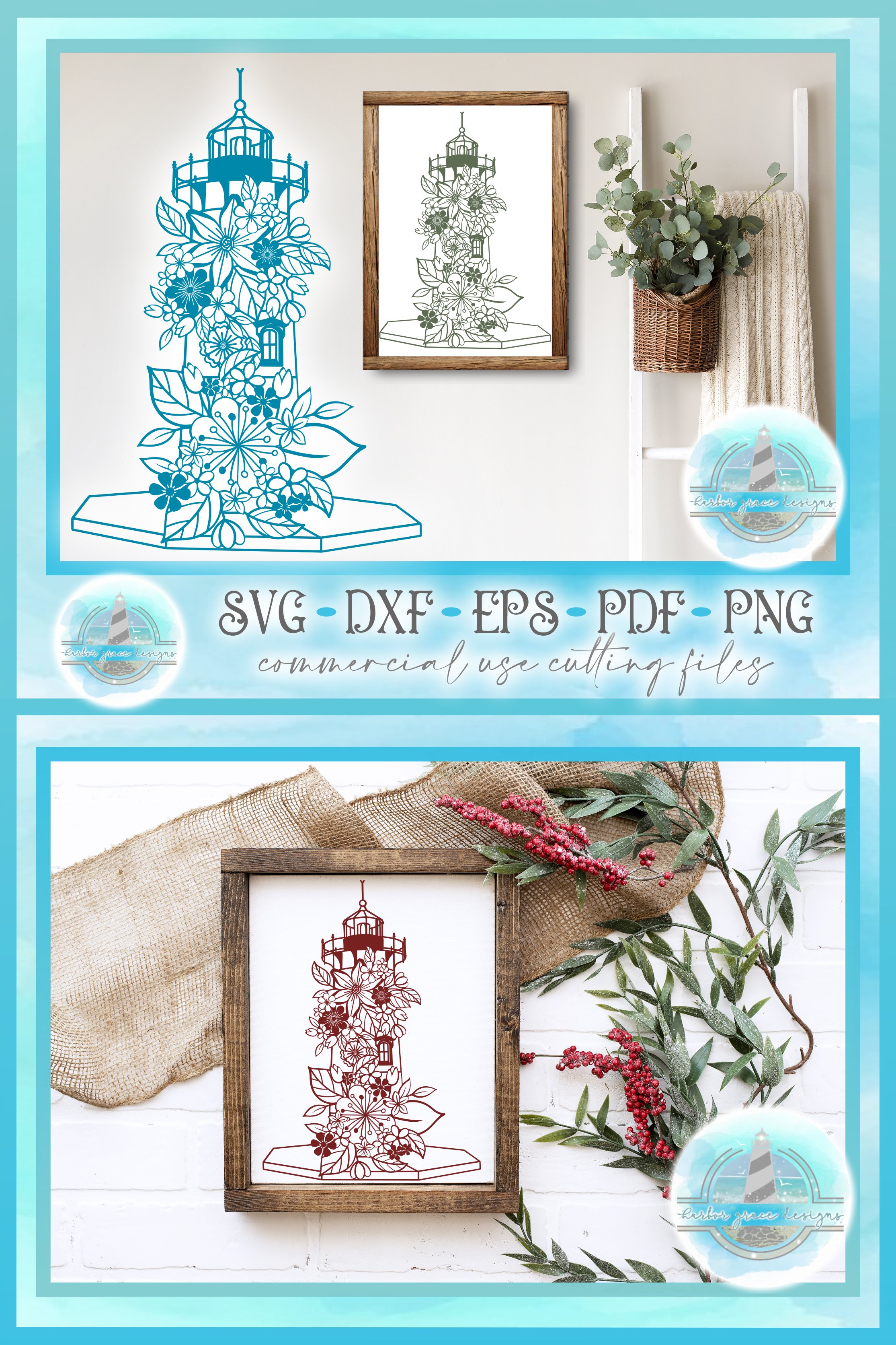 Lighthouse Mandala SVG | Floral Line Art | A Nautical Design