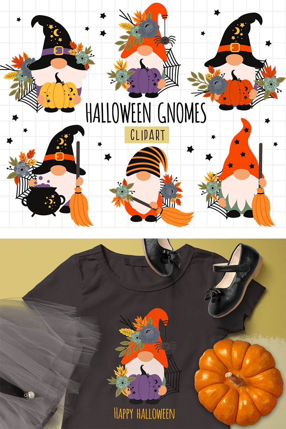 Gnome Halloween PNG, Gnome Clipart Bundle, Halloween Clipart