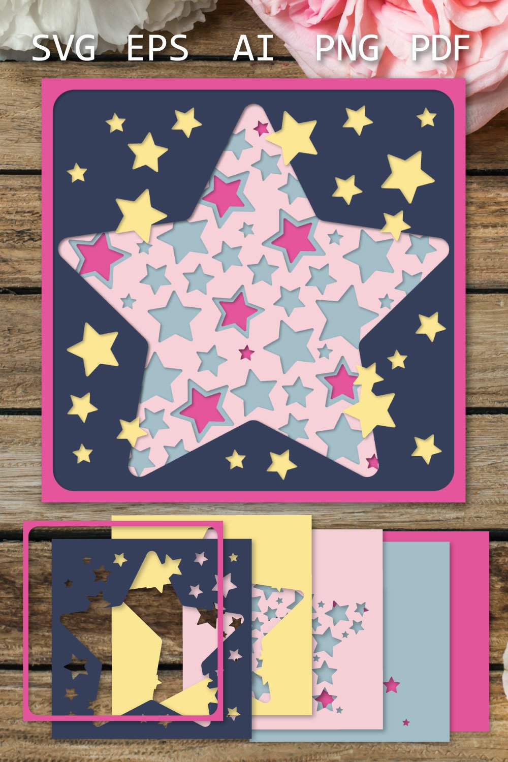 Layered papercut Star and stars, Star cut out, 3D paper star