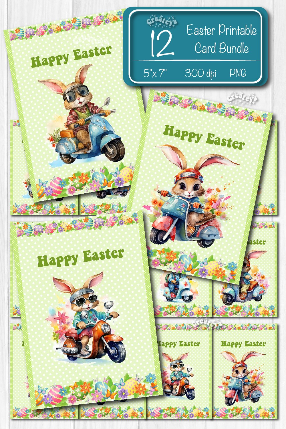 Printable Easter card Bundle Watercolor Easter Bunny card