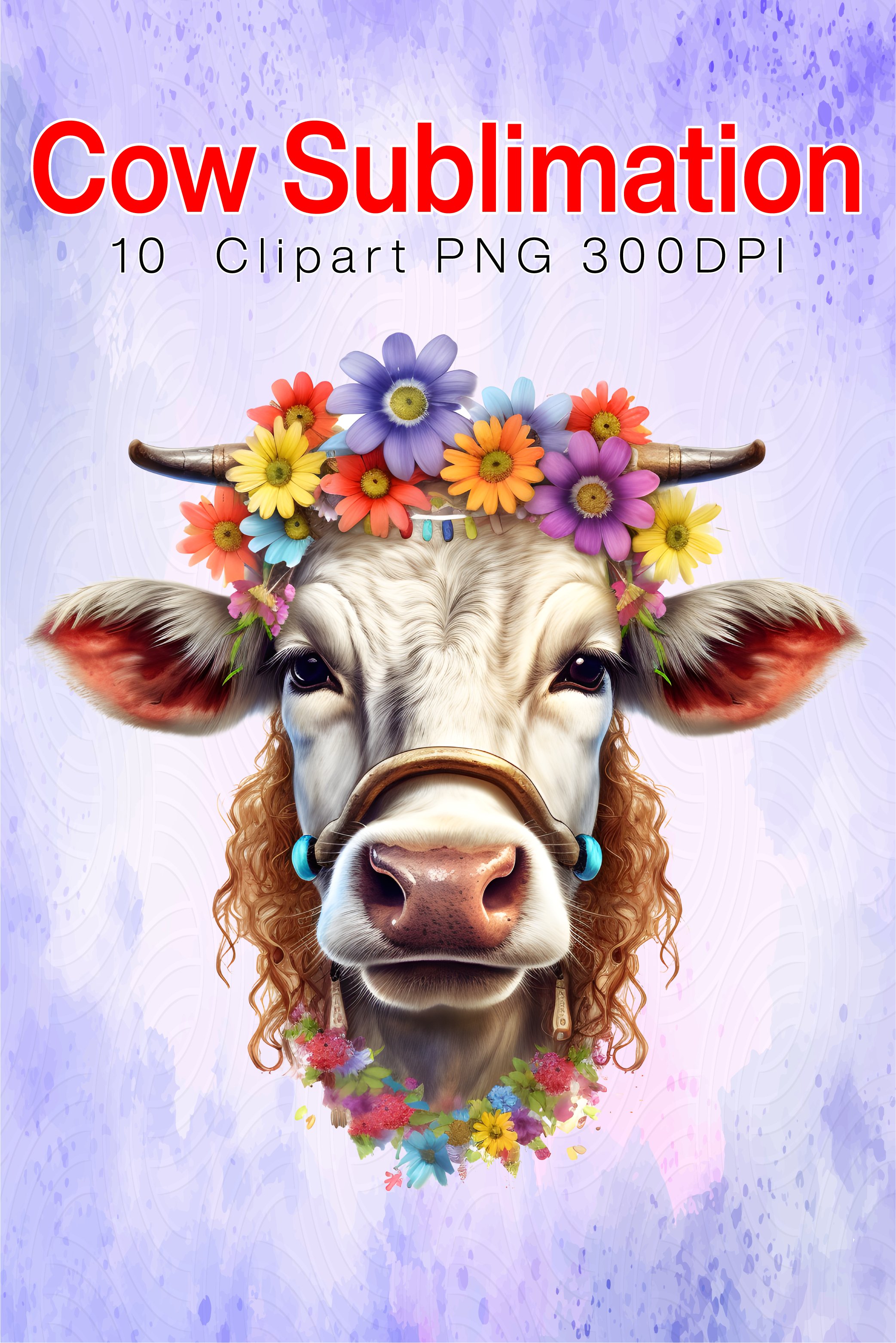 Happy Cow PNG | Watercolor Cow Floral Clipart | Cute Cow PNG