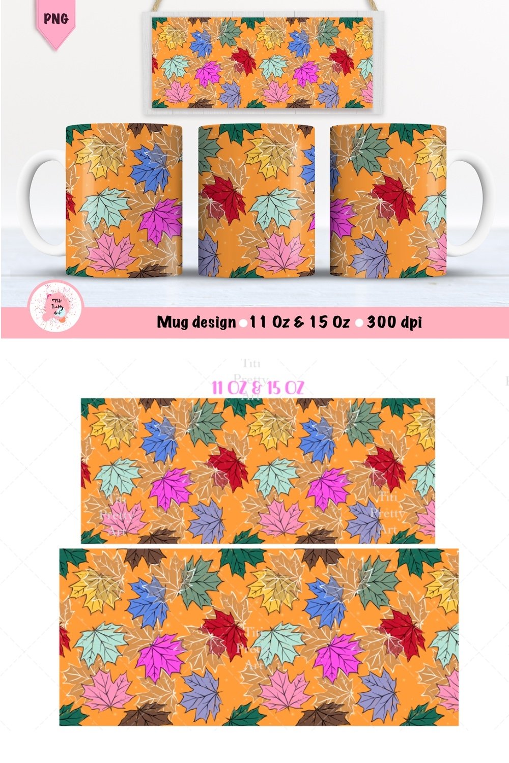 Fall Leaves Mug Sublimation Designs, Fall Clipart