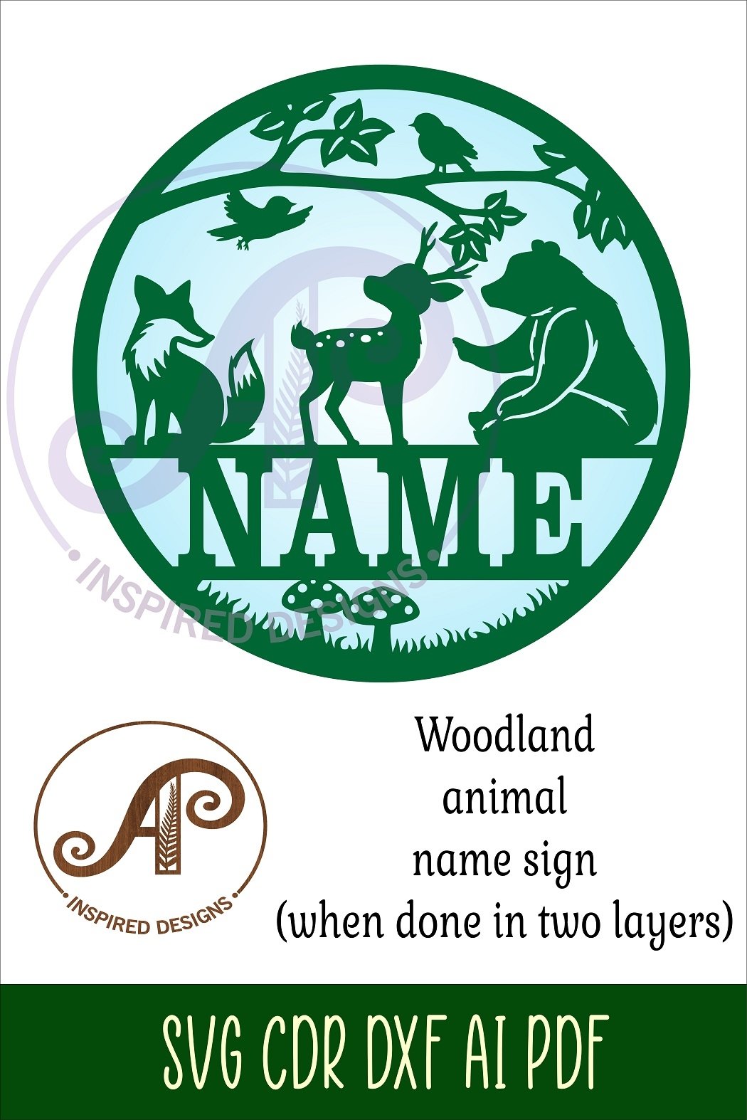 Woodland animal Name sign svg laser cut template, wall art