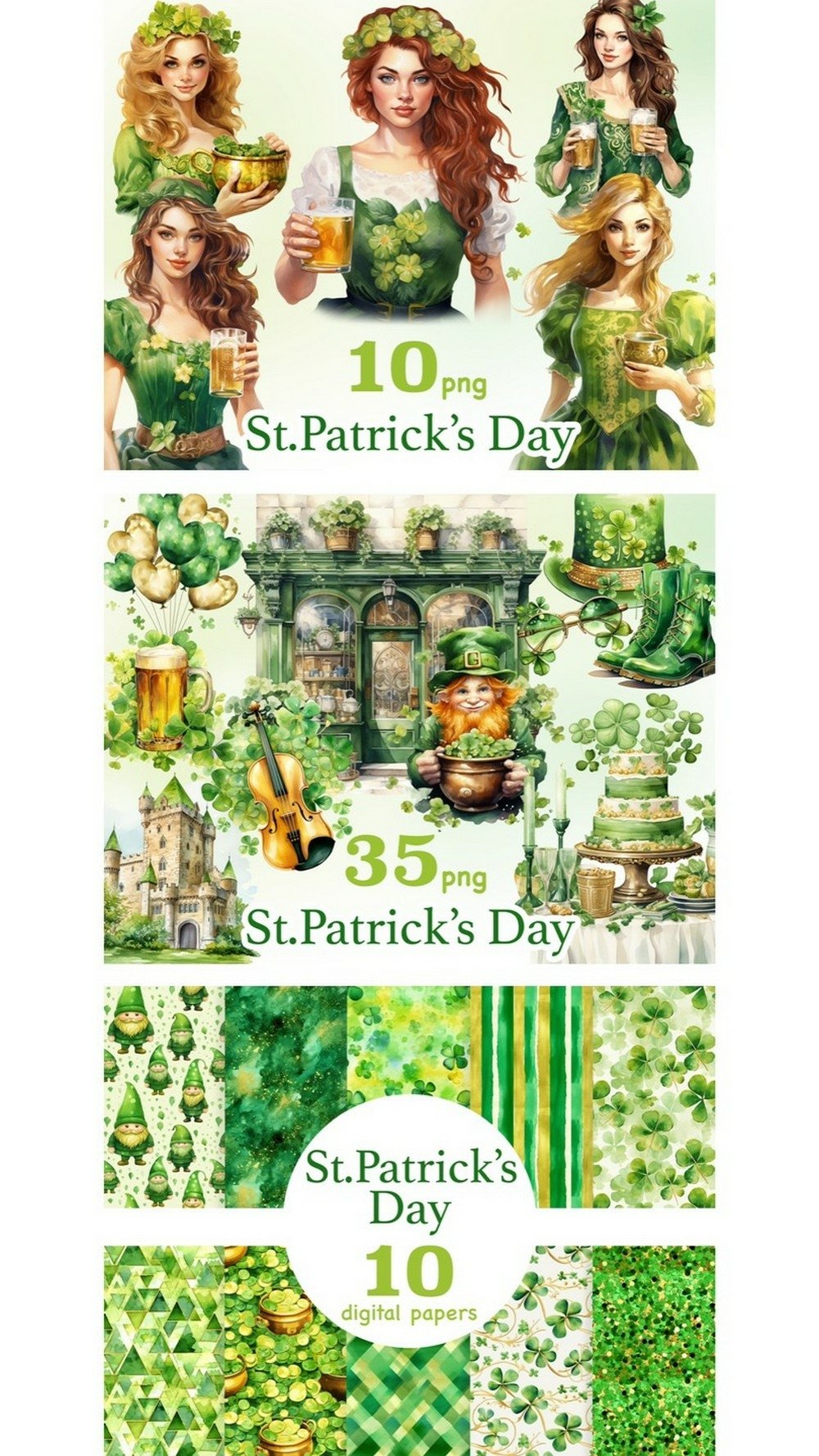St. Patricks Day Digital Paper | Irish Digital Pattern