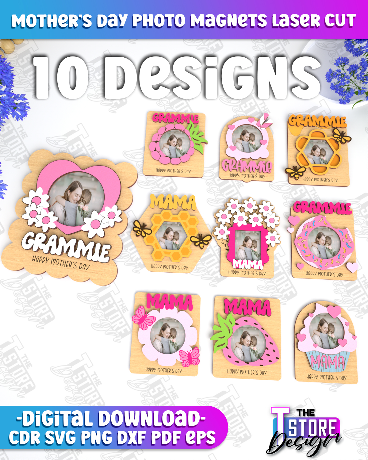 Mother's Day Photo Magnets Laser Cut Bundle,Gift For Mom SVG